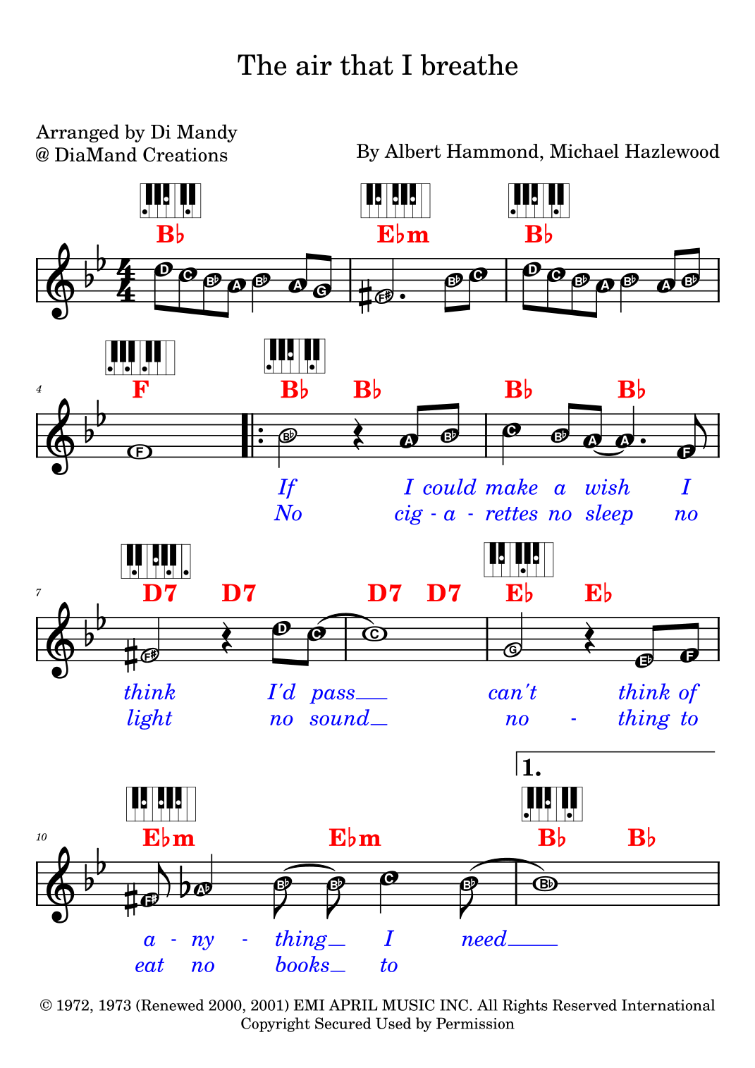 The Air That I Breathe (arr. Dianne Mandy) by The Hollies Sheet Music ...