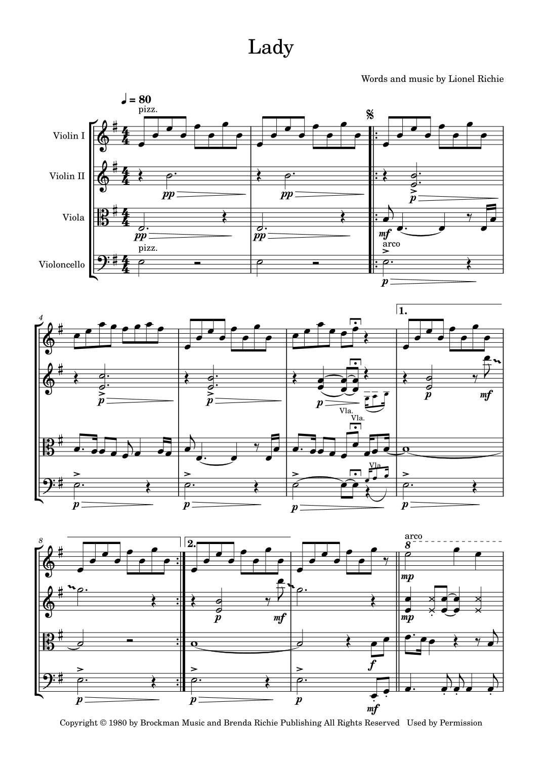 Lady (arr. Ariel - MusiKult) by Kenny Rogers Sheet Music for String ...