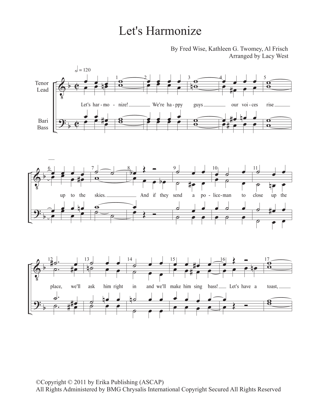 Let's Harmonize (arr. Lacy West) by Al Frisch Sheet Music for TTBB ...