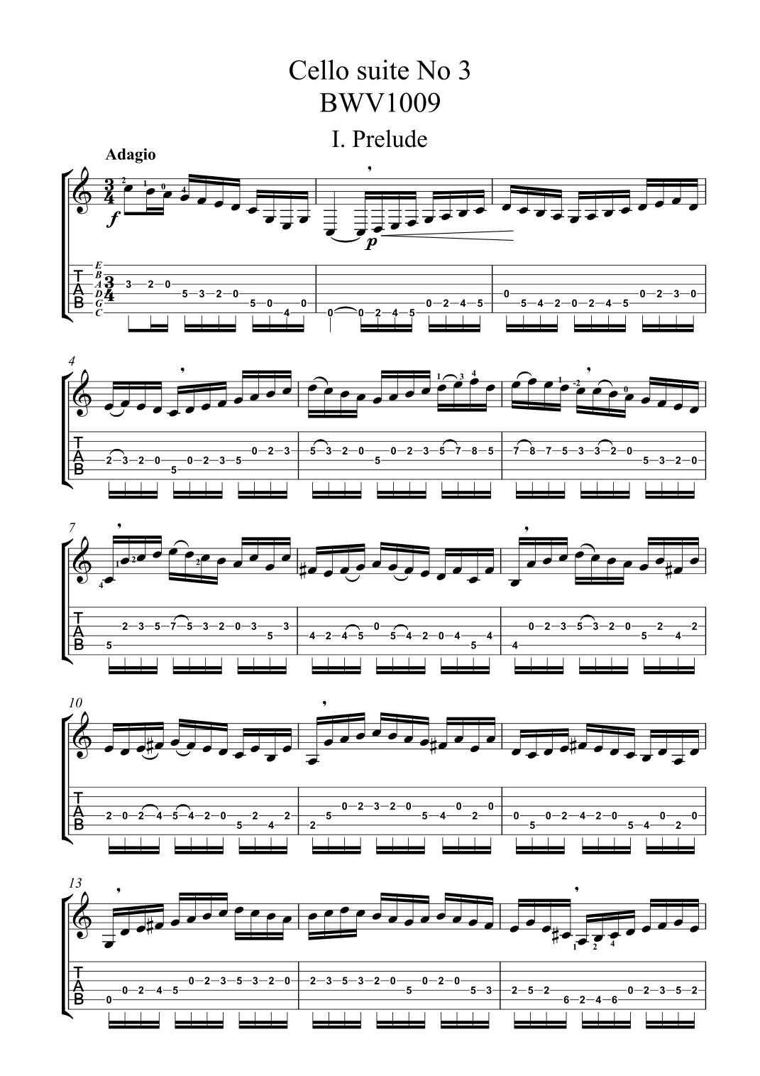 Prelude (from Cello suite No 3 BWV 1009) in C major (arr. Tim Rushworth ...