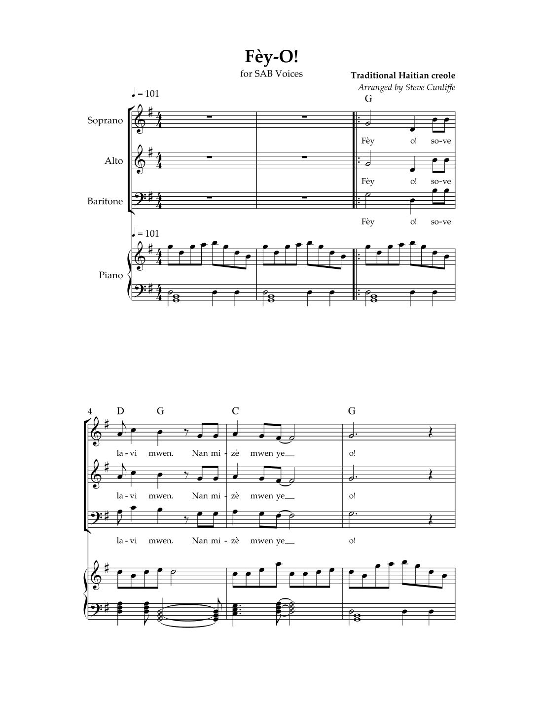 Fey-O! (arr. Steve Cunliffe por traditional Haitian Partituras para ...