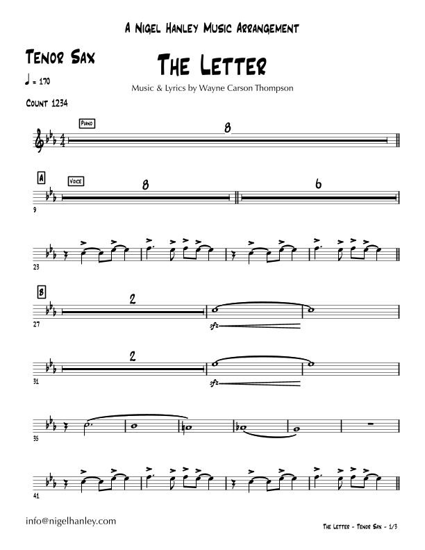 The Letter (arr. Nigel Hanley) by Box Tops Sheet Music for Jazz ...