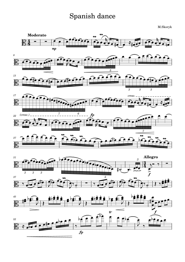 Spanish Dance Sheet Music | Skoryk | Viola and Piano