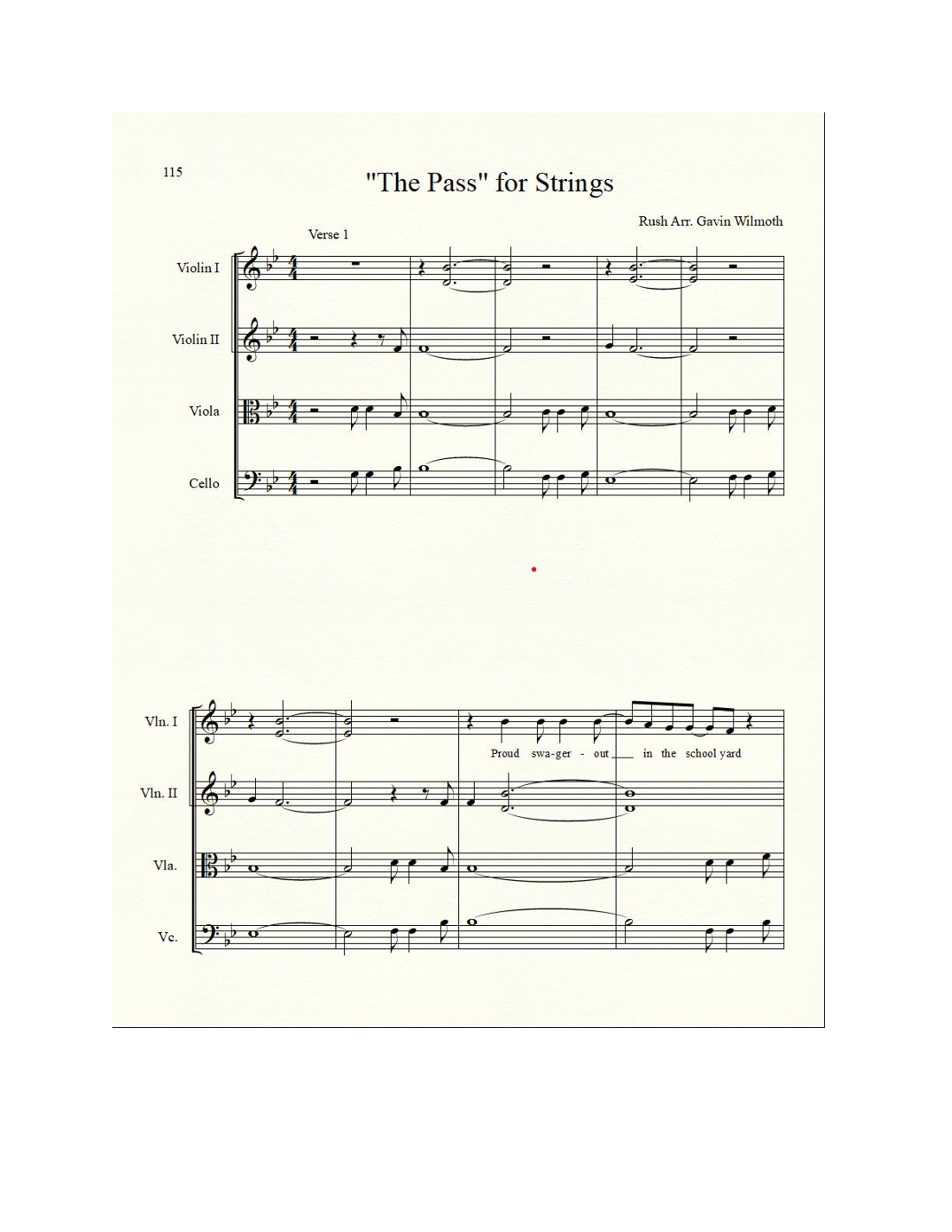 The Pass (arr. Gavin Wilmoth) by Rush Sheet Music for String Quartet at ...