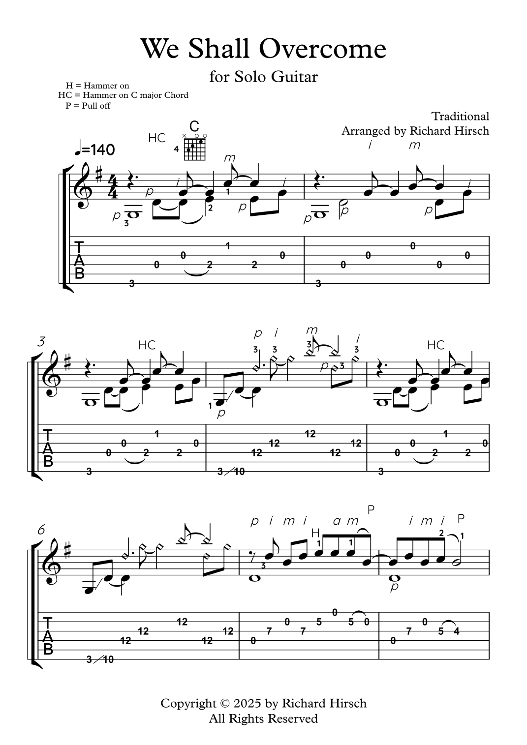 We Shall Overcome (arr. Richard Hirsch) by Traditional Sheet Music for ...