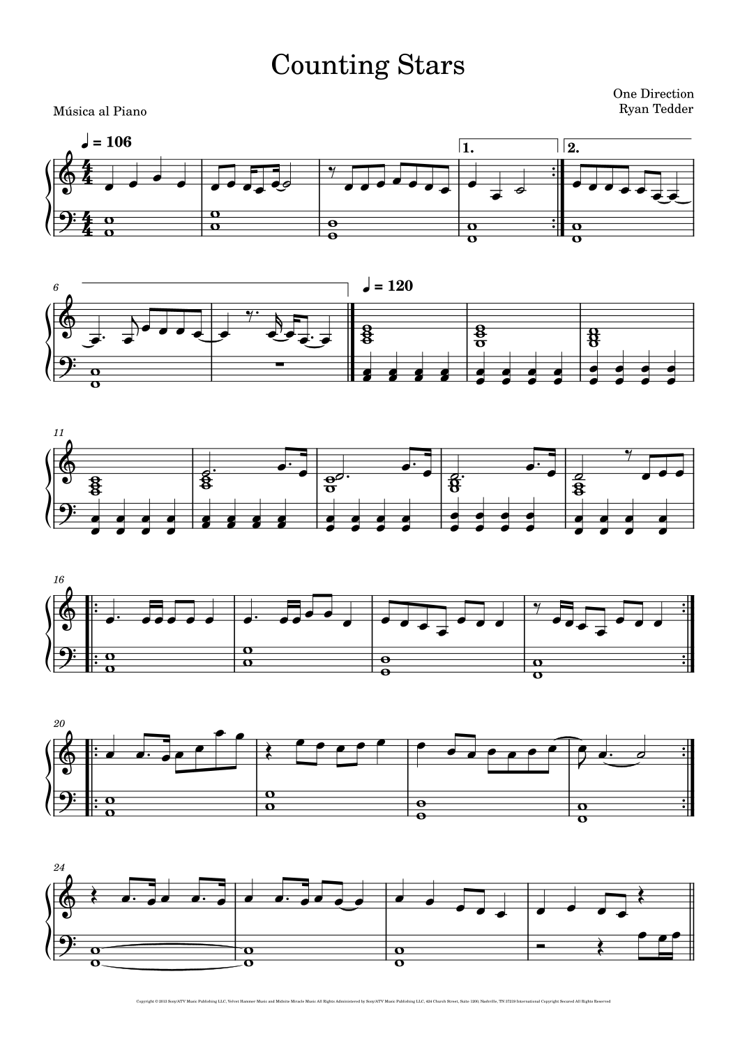 Counting Stars (arr. Música al Piano) by OneRepublic Sheet Music for ...