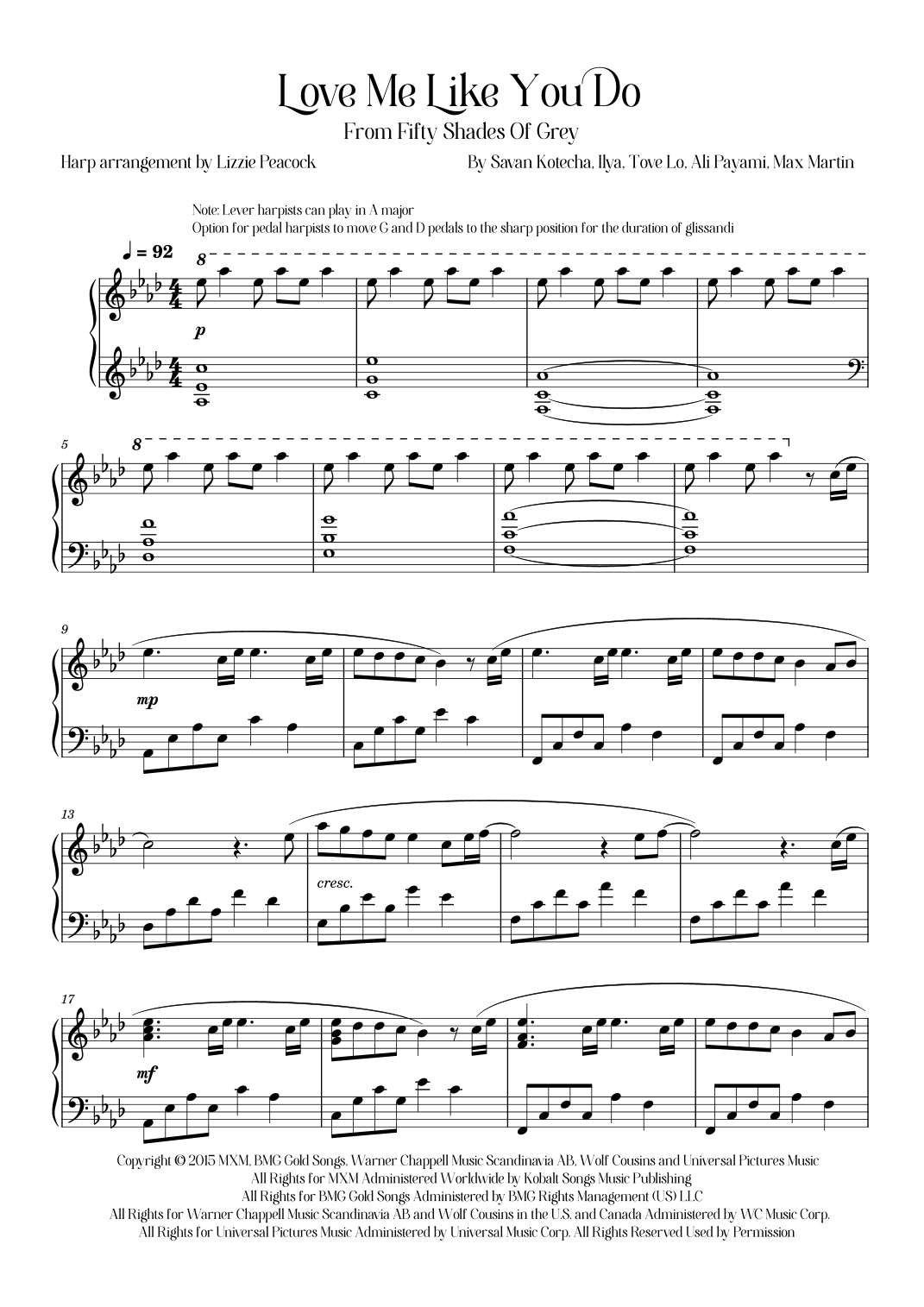 Love Me Like You Do (arr. Lizzie Peacock) by Ellie Goulding Sheet Music ...