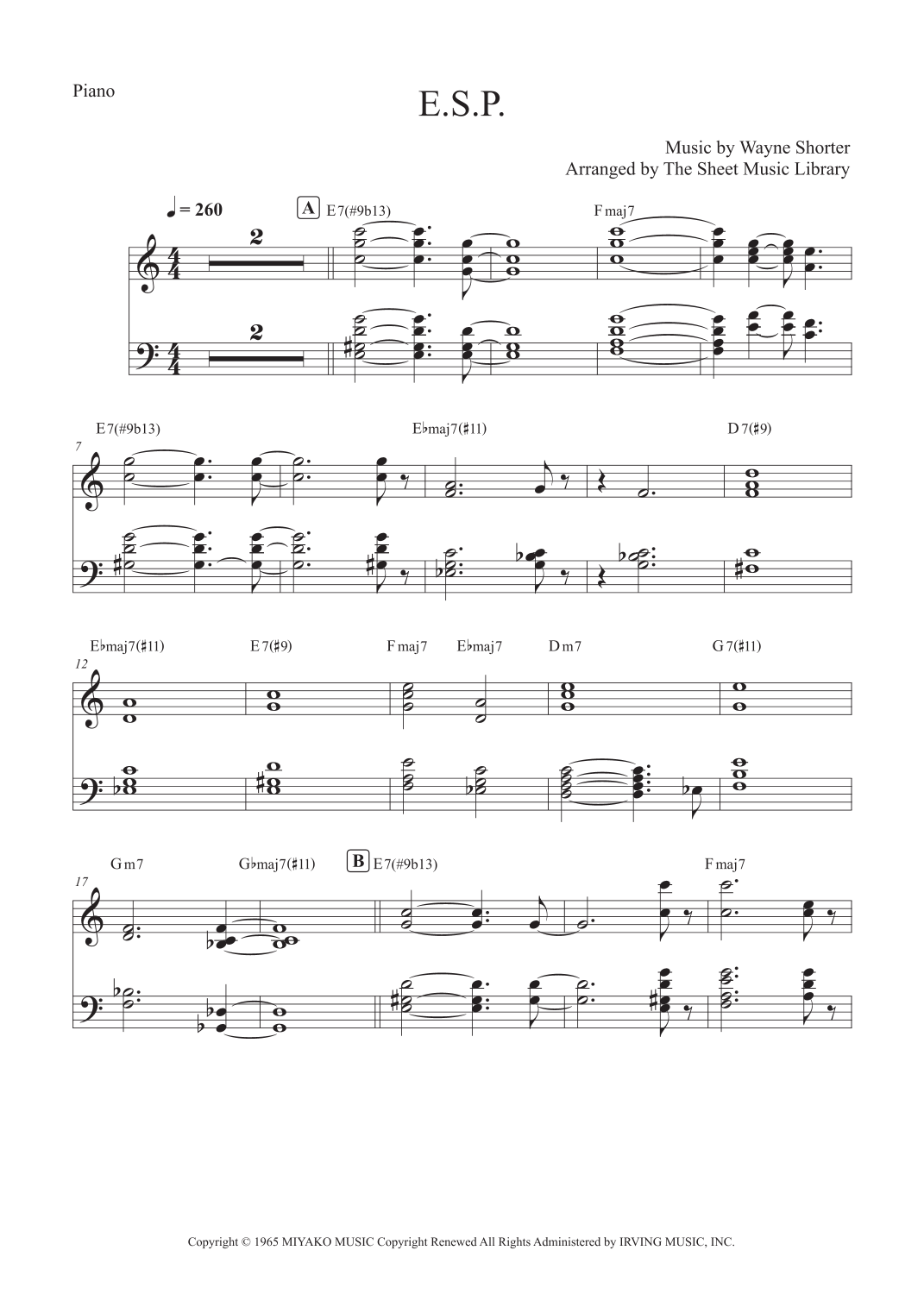 E.s.p. (arr. The Sheet Music Library) by Wayne Shorter Sheet Music for ...