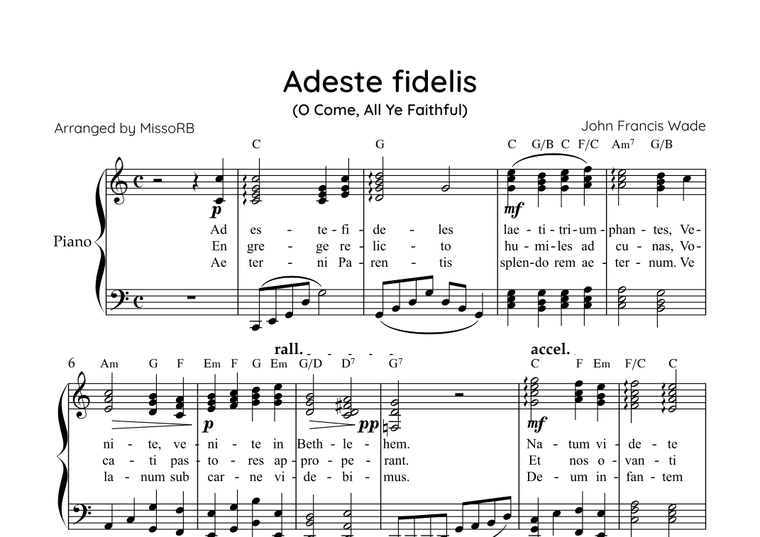 Adeste Fidelis (O Come, All Ye Faithful) - Piano in C Major (Advanced ...