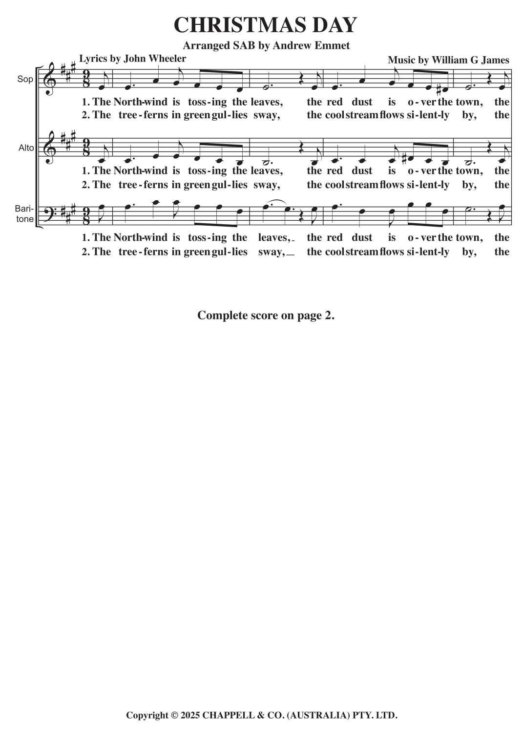 Christmas Day (The North Wind) (arr. Andrew Emmet) by William James ...