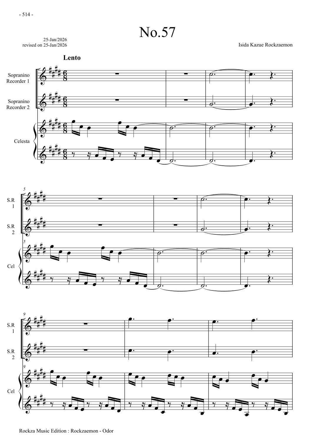 Prelude for 2 Sopranino recorders and Celesta, "Odor" No.57 by Isida ...