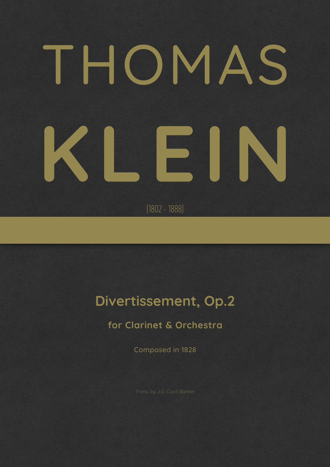 Klein - Divertissement, Op.2 for Clarinet & Orchestra (arr. J.G. Cucó ...
