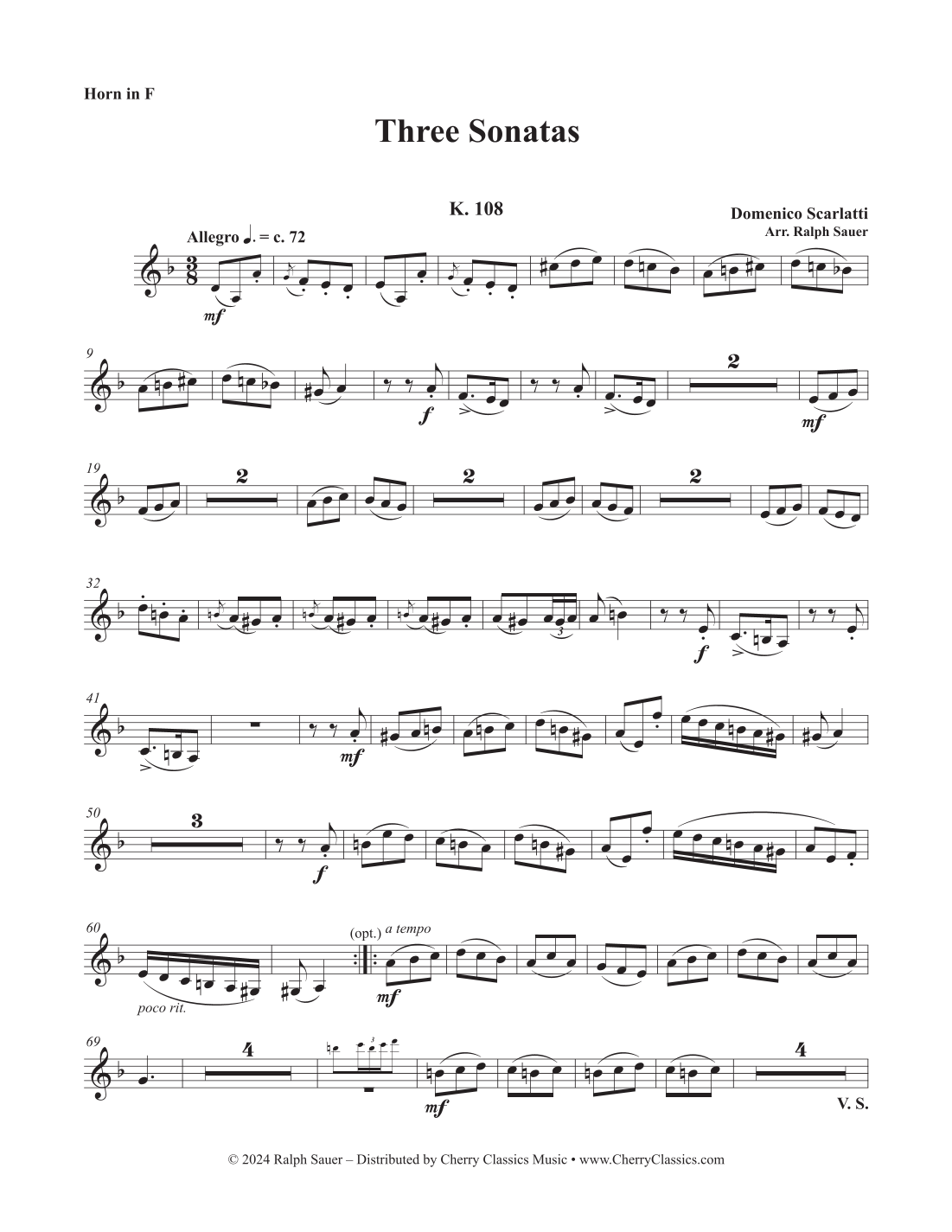 Three Sonatas for Horn and Piano (arr. Ralph Sauer) by Domenico ...
