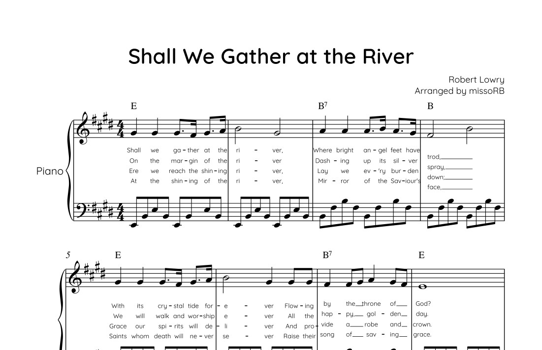 Shall We Gather at the River - Piano in E With Chords & Lyric (arr ...