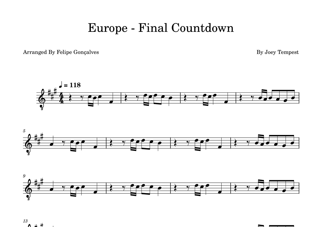 Final Countdown (arr. Felipe Gonçalves) by Europe Sheet Music for ...