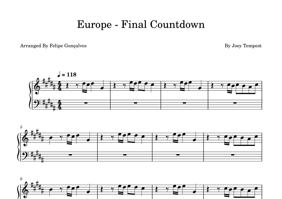 Final Countdown (arr. Felipe Gonçalves) by Europe Sheet Music for Harp ...