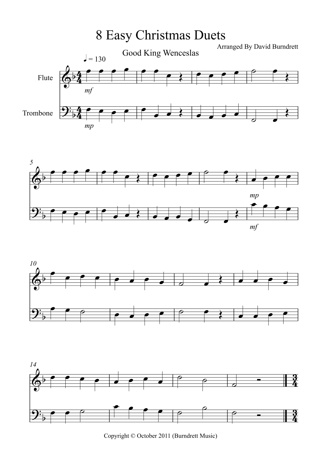 8 Easy Christmas Duets for Flute and Trombone (arr. David Burndrett) by ...