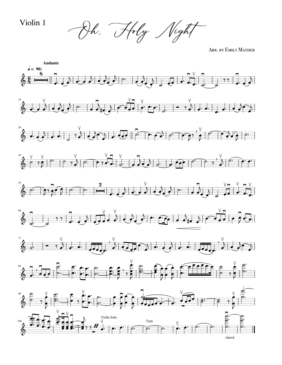 Oh Holy Night (arr. Emily Mather) by Traditional Sheet Music for String ...