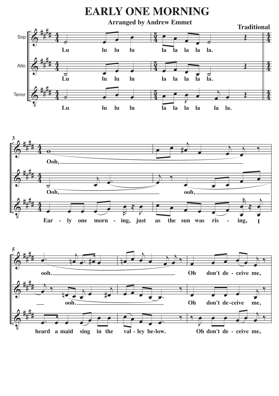 Early One Morning A Cappella SAT (arr. Andrew Emmet) by Traditional ...