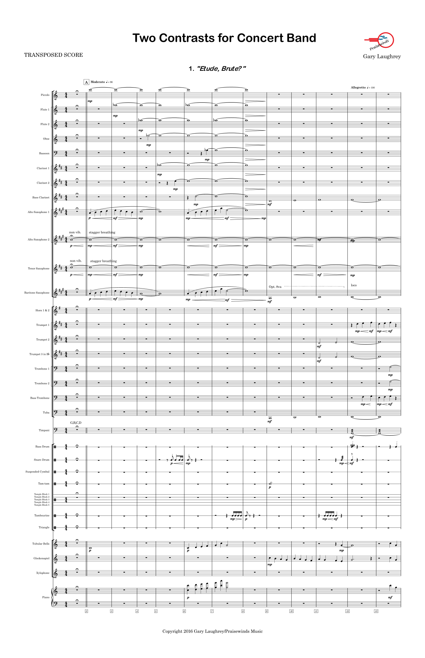Two Contrasts for Concert Band by Gary Laughrey Sheet Music for Concert ...