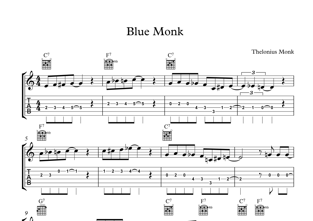 Blue Monk (arr. Tonito Gomez) by Thelonious Monk Sheet Music for Easy ...