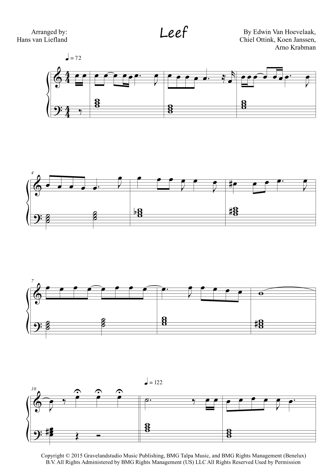 Leef (arr. Hans van Liefland) par Andre Hazes Partitions pour Piano ...