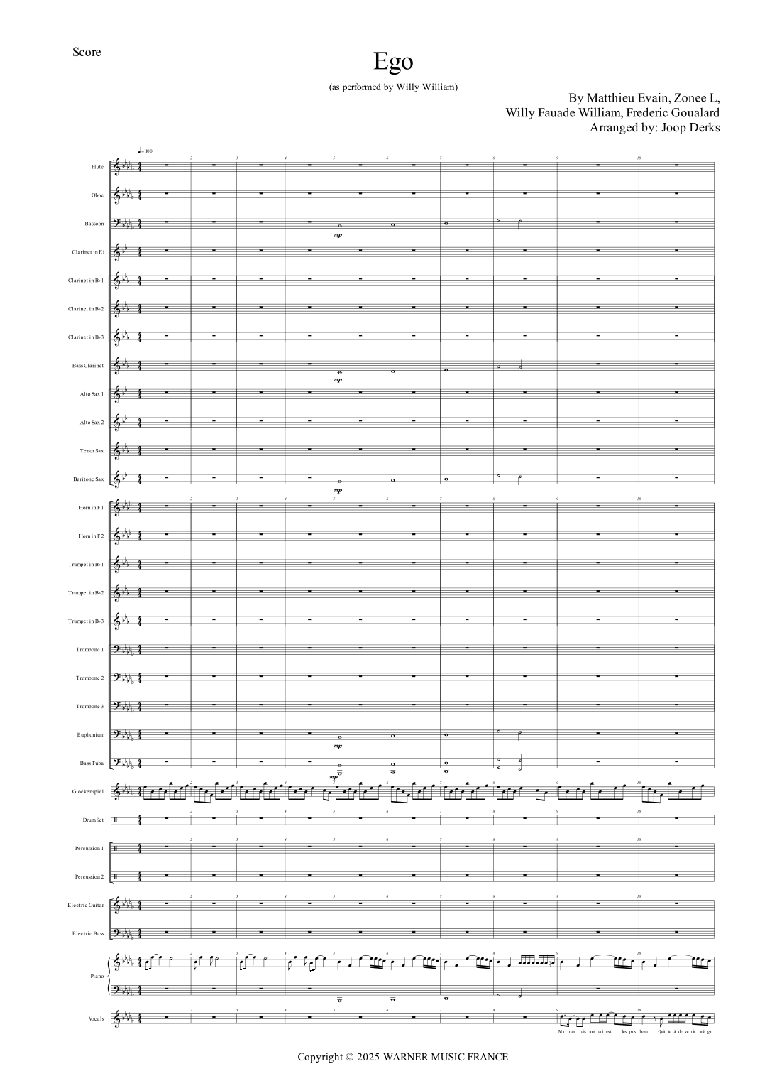 Ego (arr. Joop Derks) by Frederic Goualard Sheet Music for Concert Band ...