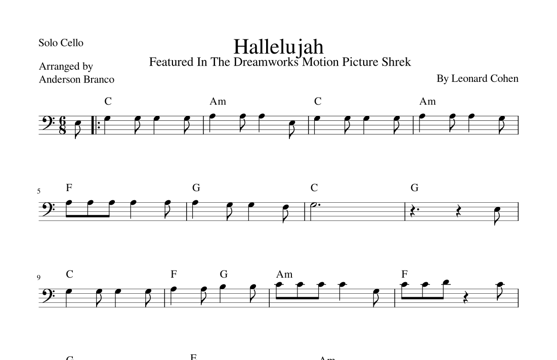 Hallelujah (arr. Anderson Branco) by Leonard Cohen Sheet Music for ...