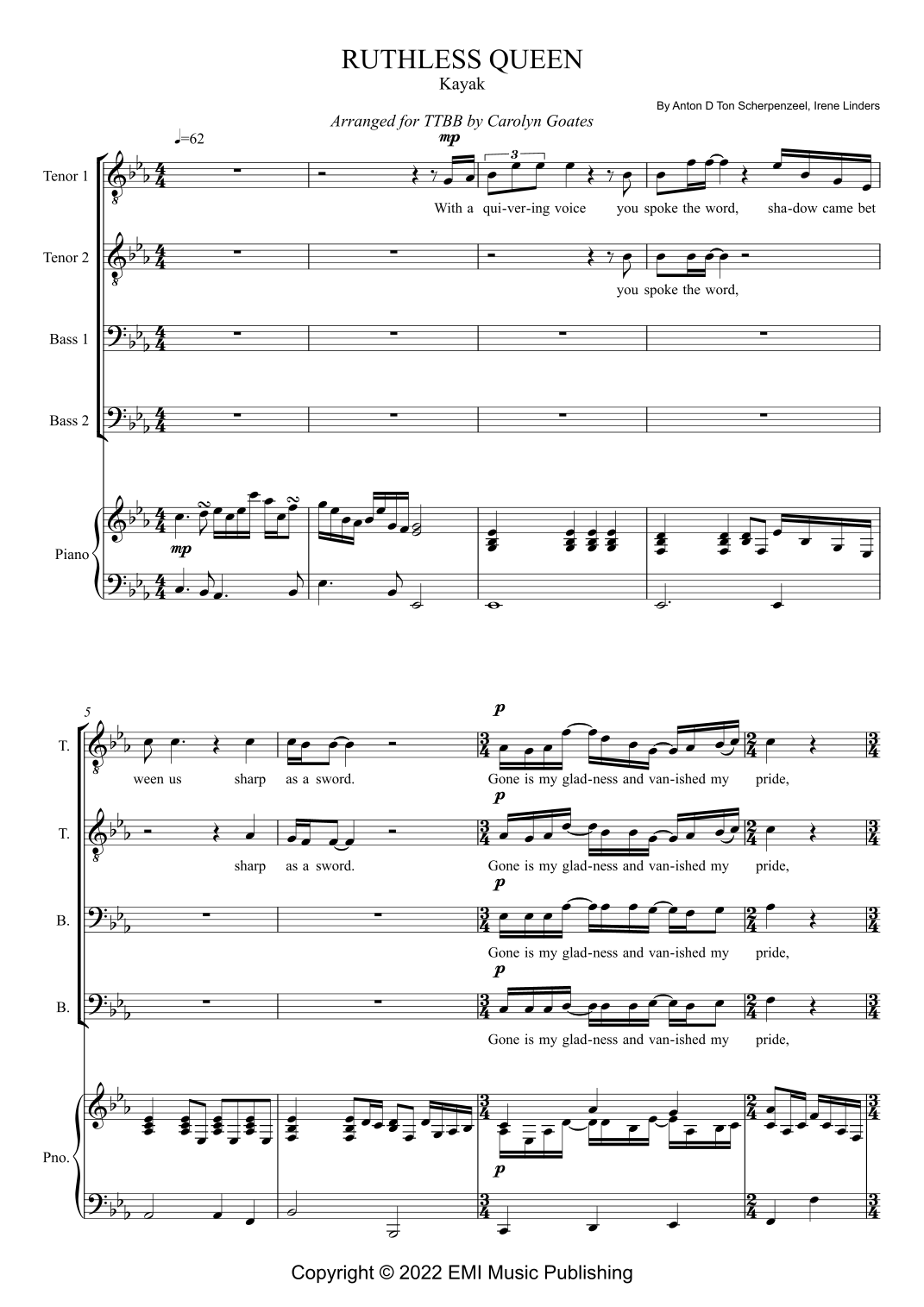Ruthless Queen (arr. Carolyn Goates) by Kayak Sheet Music for TTBB ...
