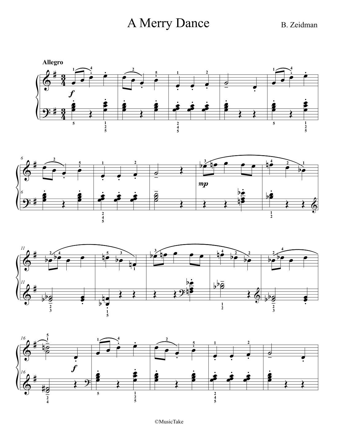 Zeidman A Merry Dance (arr. Benjamin Choupak) by B. Zeidman Sheet Music ...
