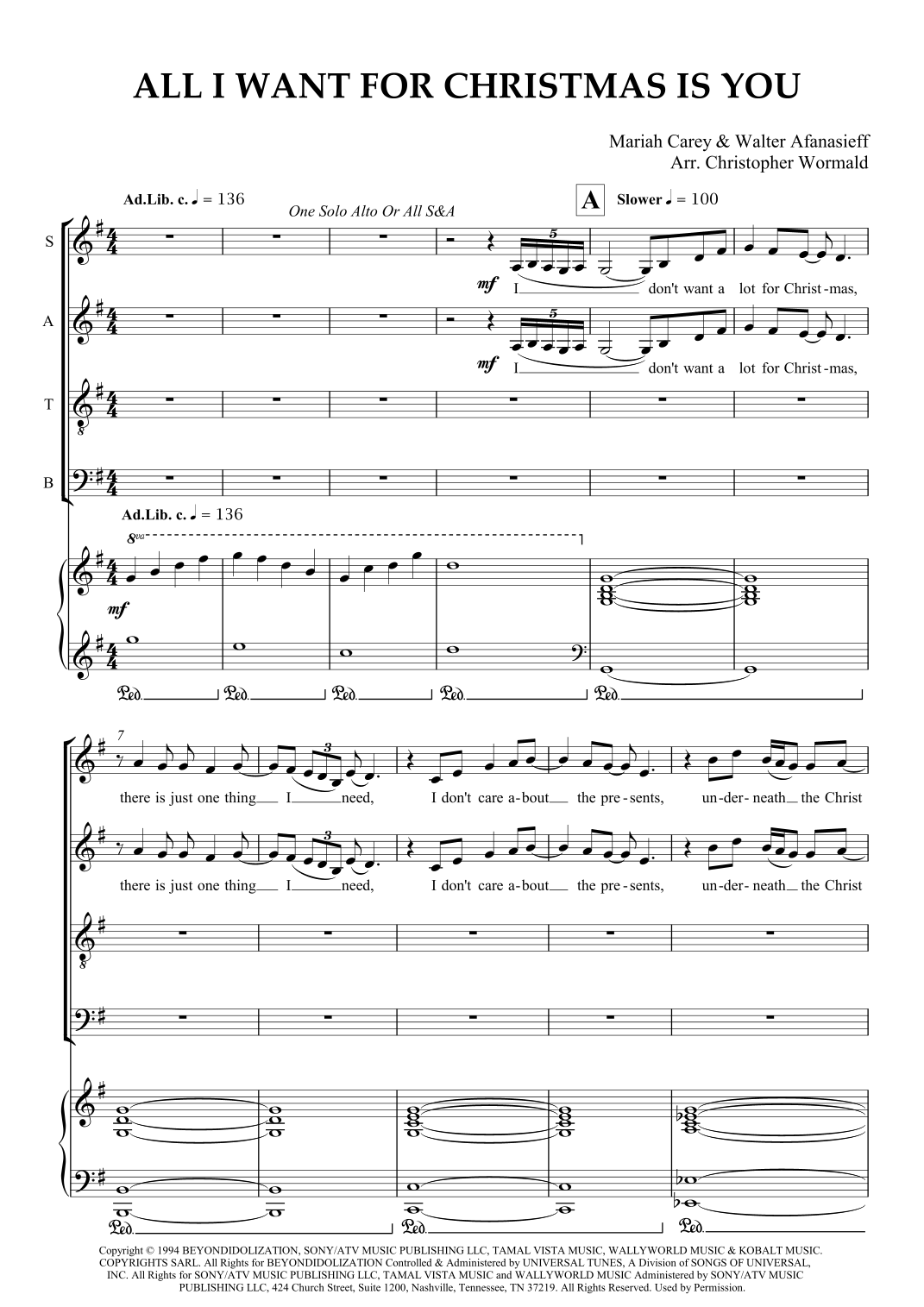 All I Want For Christmas Is You (arr. Christopher Wormald) by Mariah ...