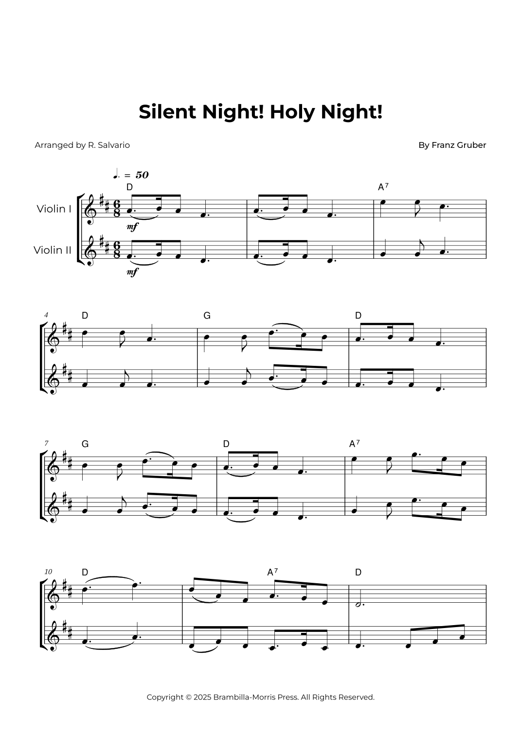 Silent Night! Holy Night! - Violin Duet (arr. R. Salvario) by Franz ...