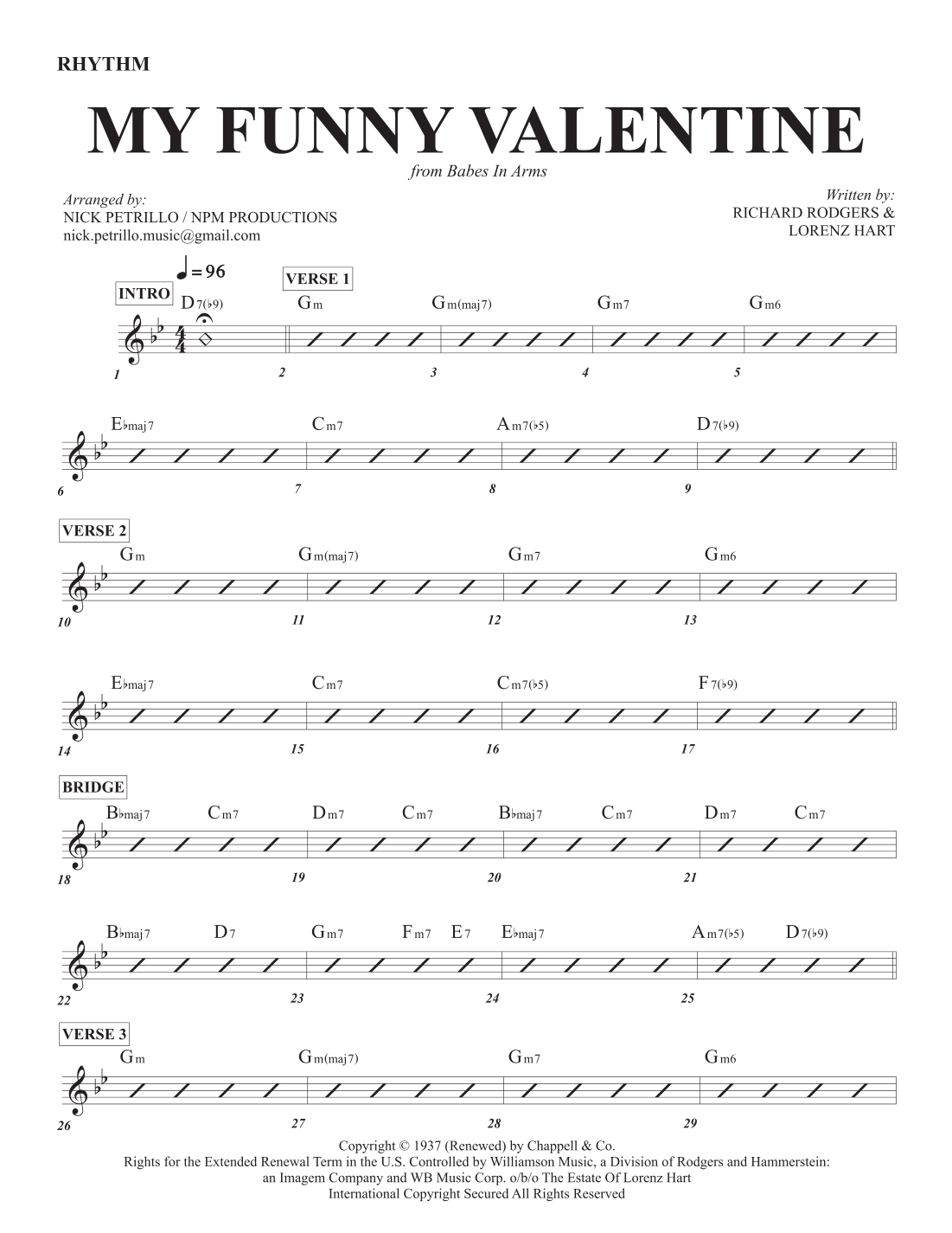 My Funny Valentine (arr. Nick Petrillo) by Hart & Rodgers Sheet Music ...