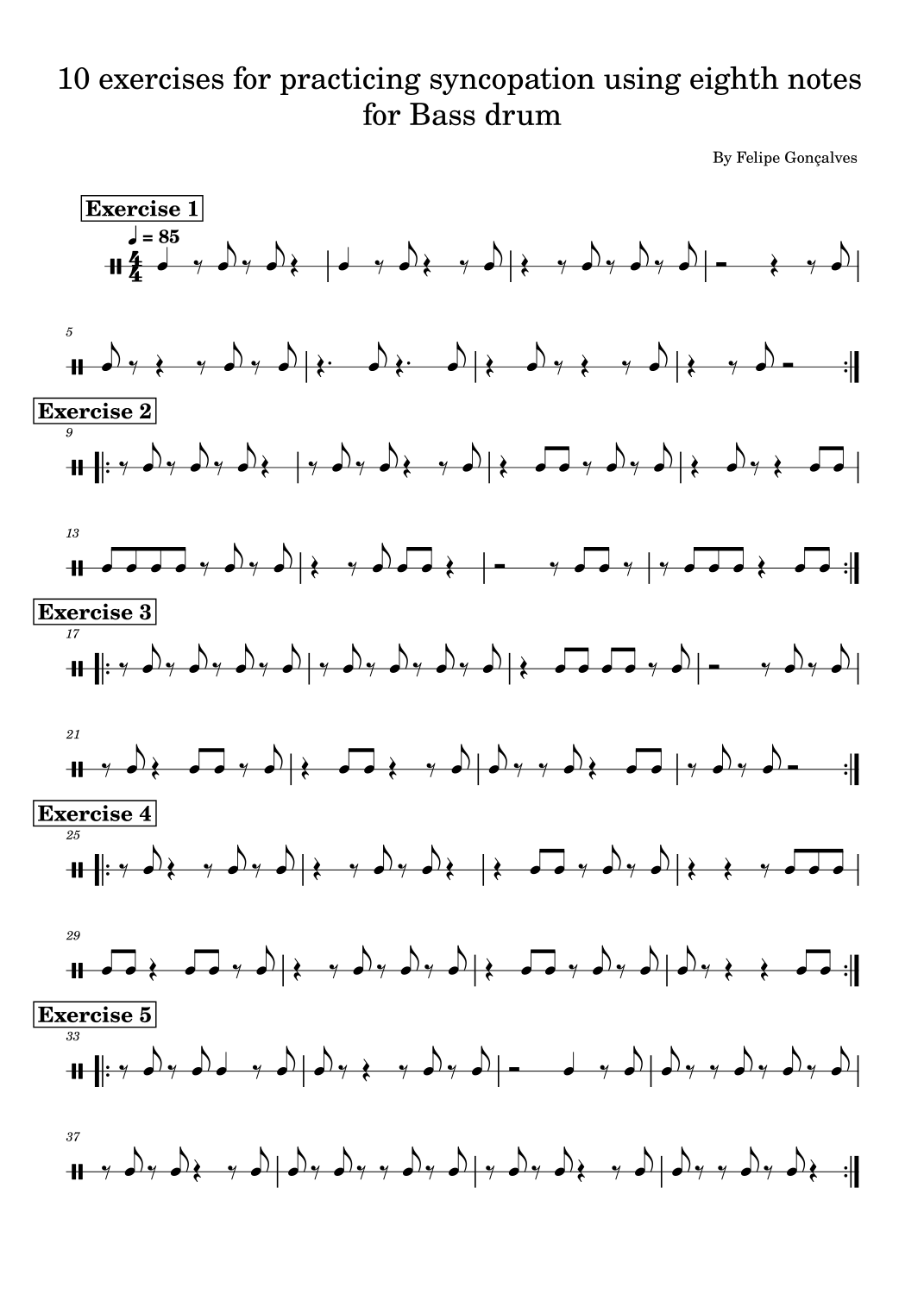 10 exercises for practicing syncopation using eighth notes for Bass ...