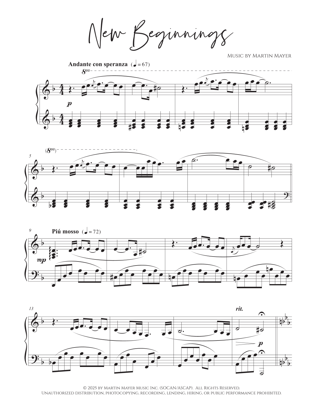 New Beginnings by Martin Mayer Sheet Music for Piano Solo at Sheet ...