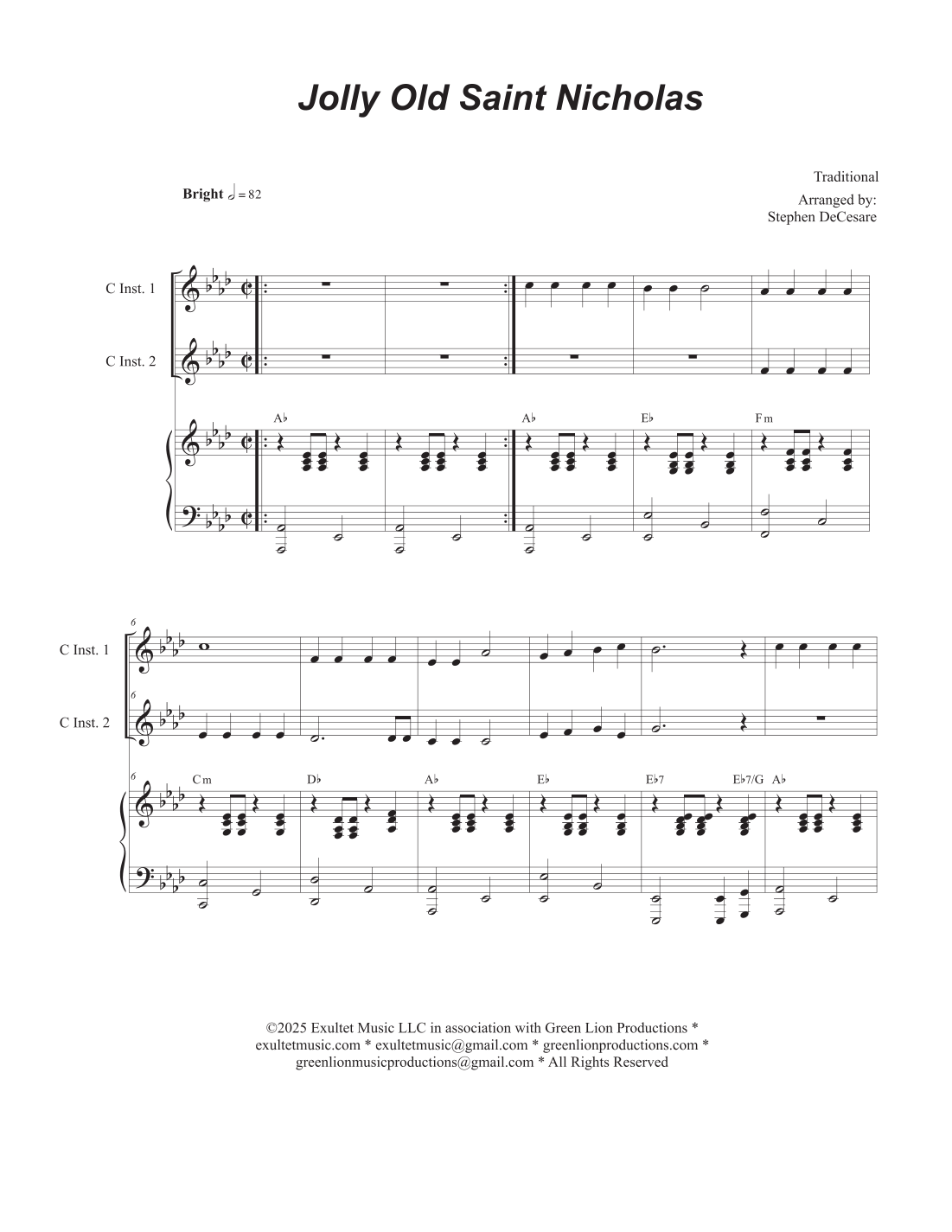 Jolly Old Saint Nicholas (Duet for C-Instruments) (arr. Stephen ...