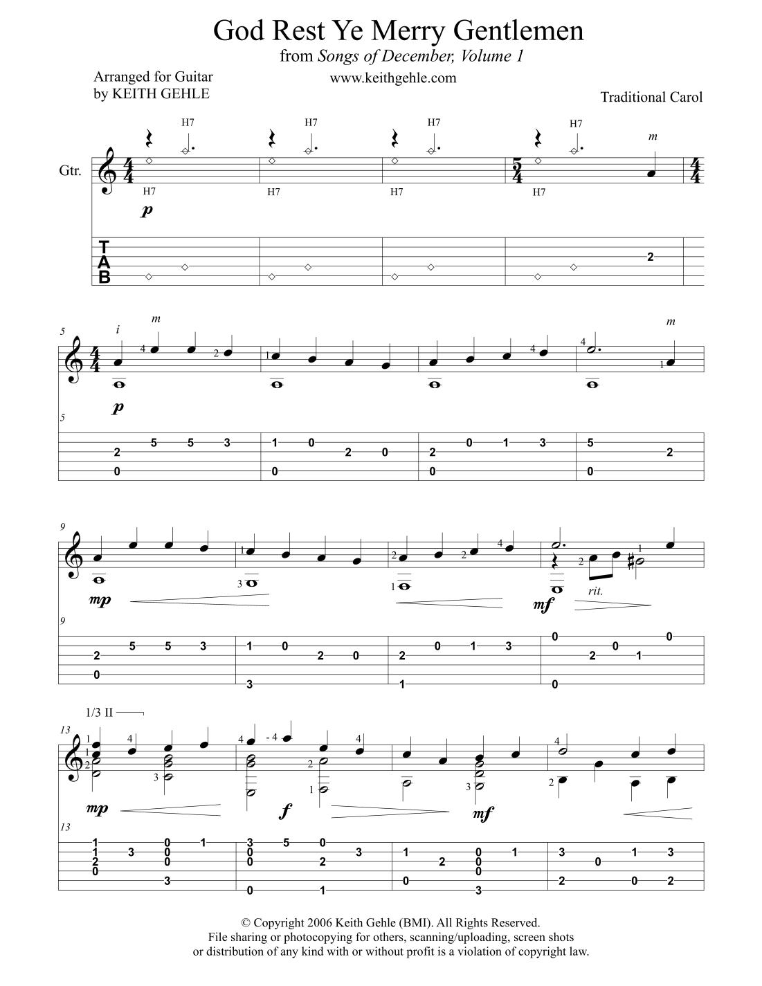 God Rest Ye Merry Gentlemen for solo classical fingerstyle guitar (+TAB ...