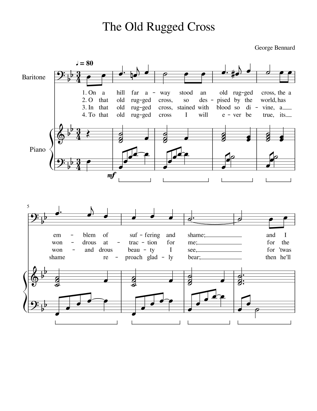 The Old Rugged Cross (Baritone & Piano - Key of Bb) (arr. Anderson ...