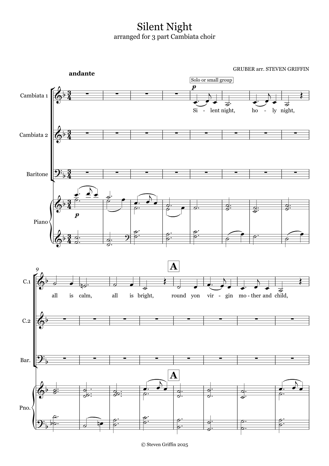 Silent Night (3 part Cambiata Choir & Piano) (arr. Steven Griffin) by ...