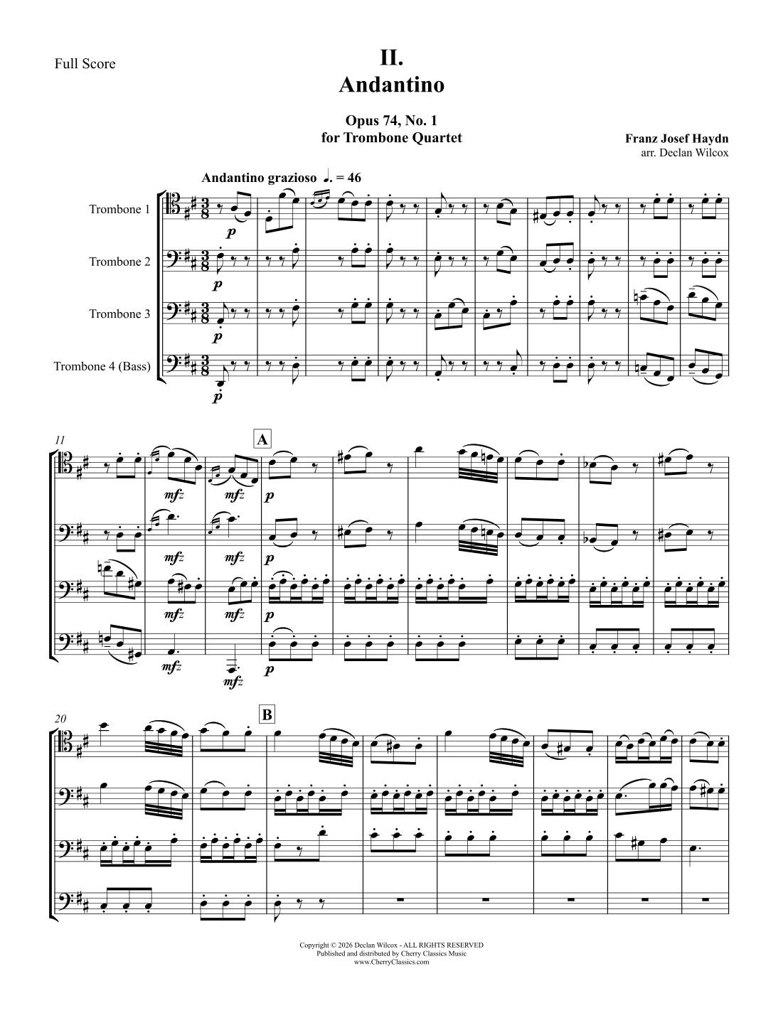 Andantino for Trombone Quartet (arr. Declan Wilcox) by Franz Joseph ...