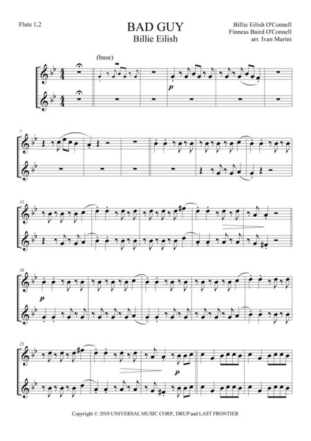 Bad Guy (arr. Ivan Marini) by Billie Eilish Sheet Music for Flute Duet ...