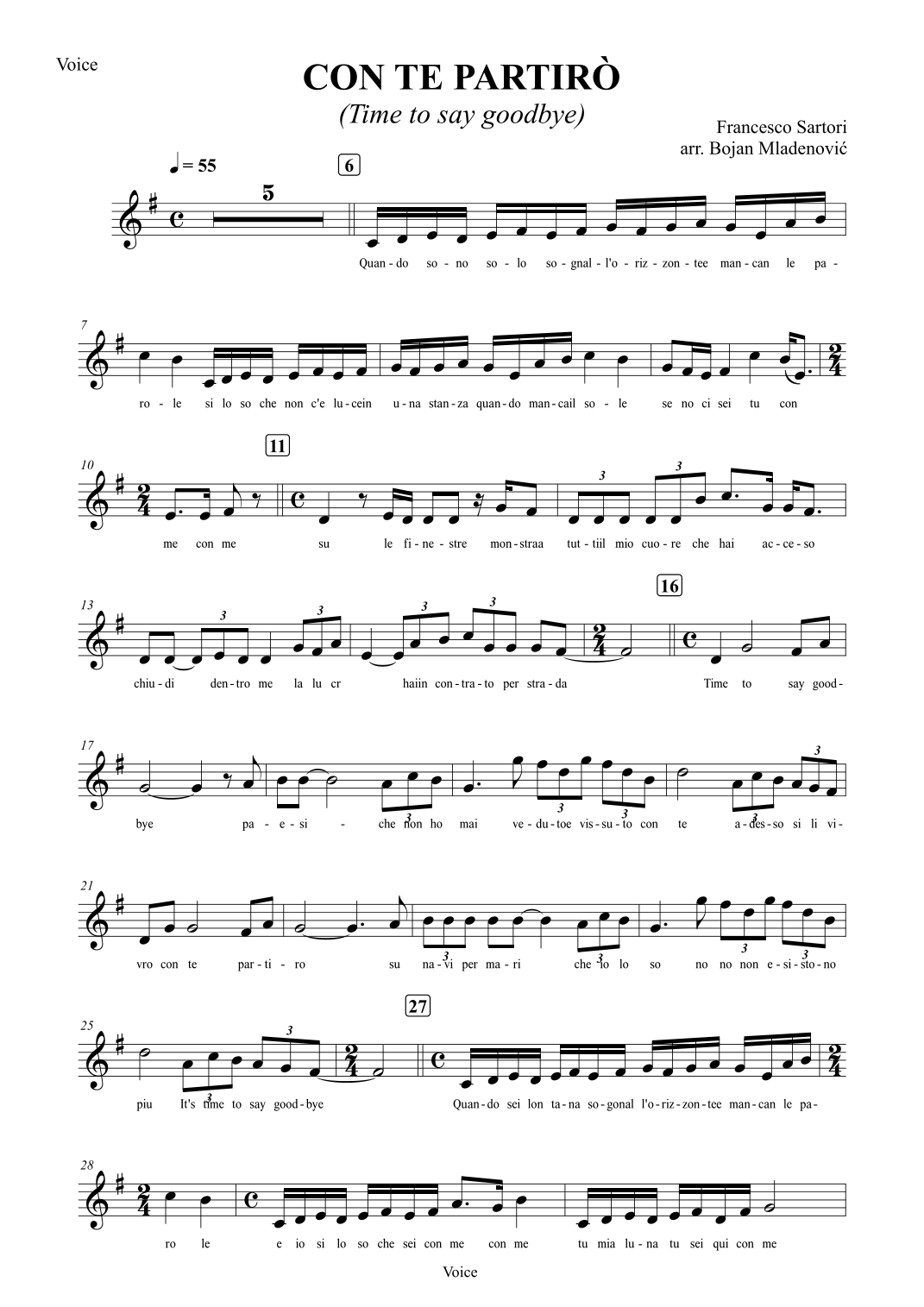 Con Te Partiro (Time To Say Goodbye) (arr. Bojan Mladenović) by Andrea Bocelli Sheet Music for ...