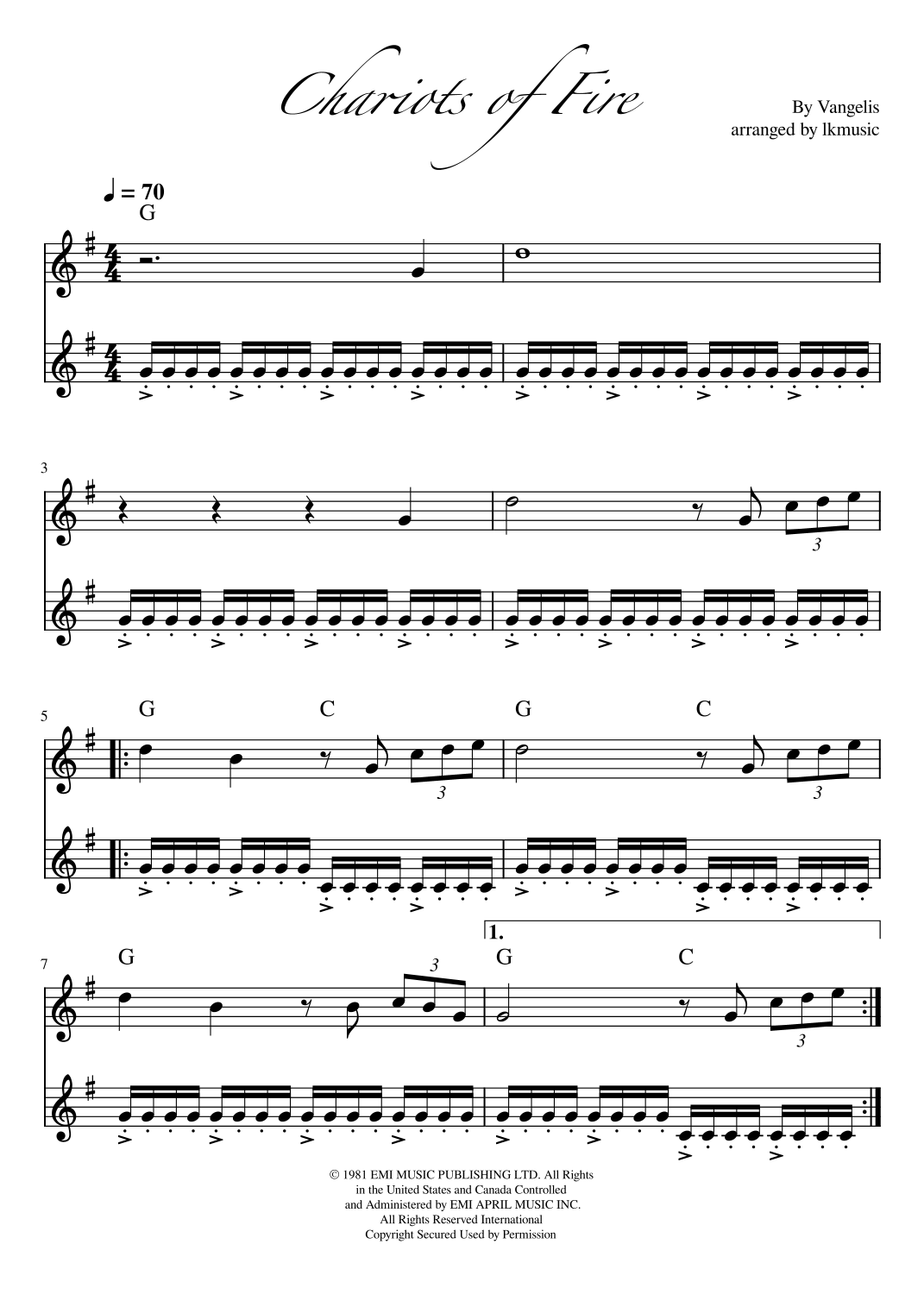 Chariots Of Fire (arr. Lkmusic) by Vangelis Sheet Music for Clarinet ...