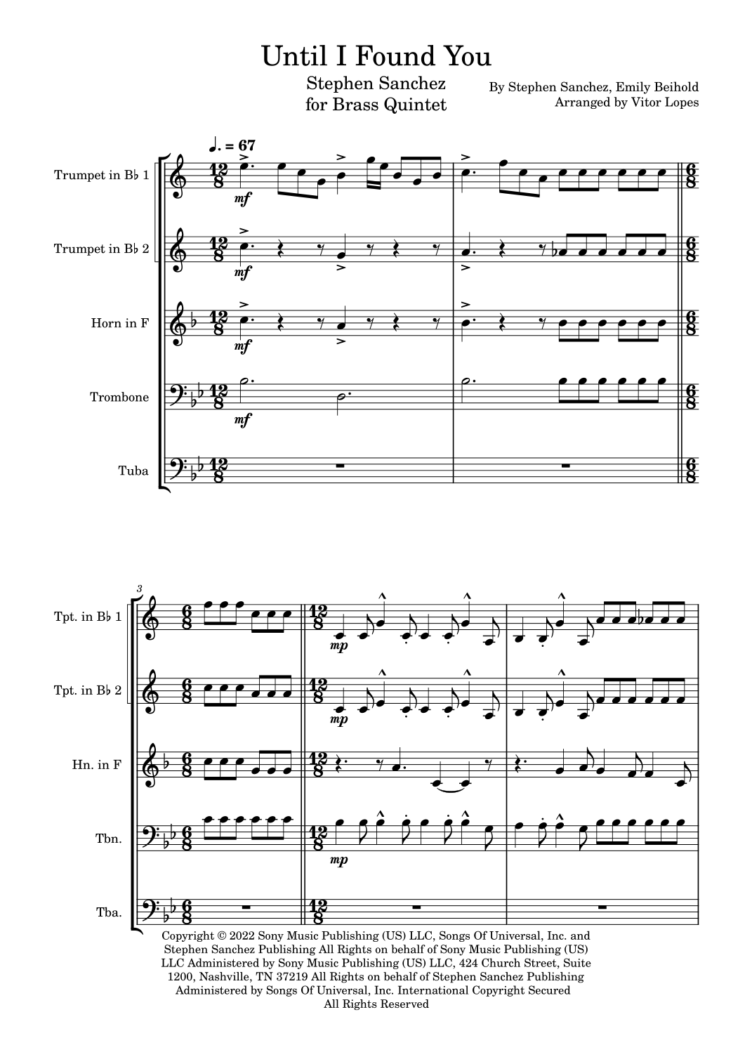Until I Found You (arr. Vitor Lopes) by Stephen Sanchez Sheet Music for ...
