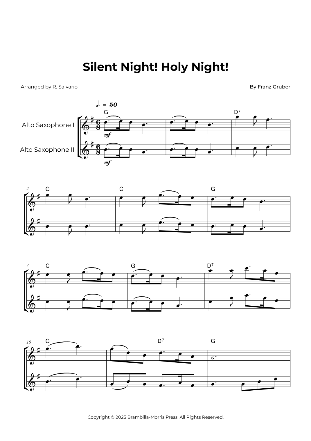 Silent Night! Holy Night! - Alto Sax Duet (arr. R. Salvario) by Franz ...