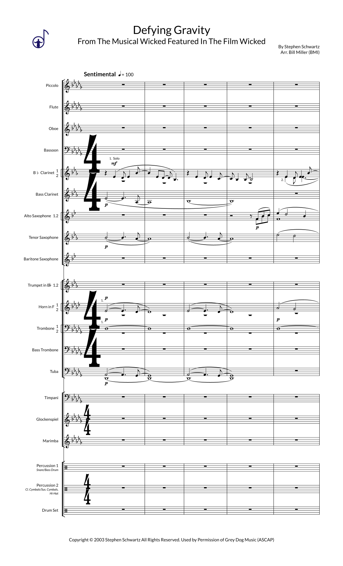 Defying Gravity (arr. Bill Miller) by Stephen Schwartz Sheet Music for ...