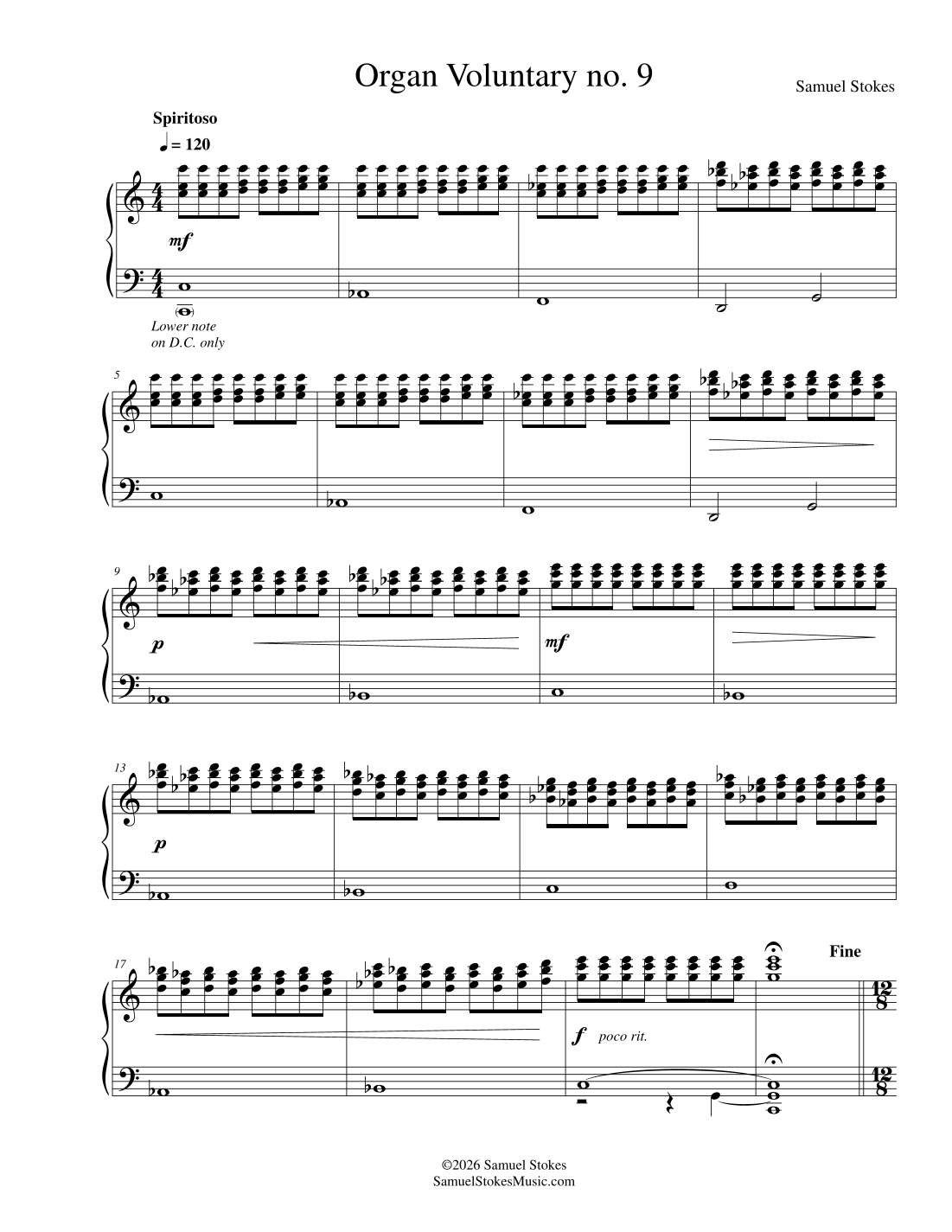 ORGAN VOLUNTARY NO. 9 (MANUALS ONLY/NO PEDALS) POR SAMUEL STOKES ...