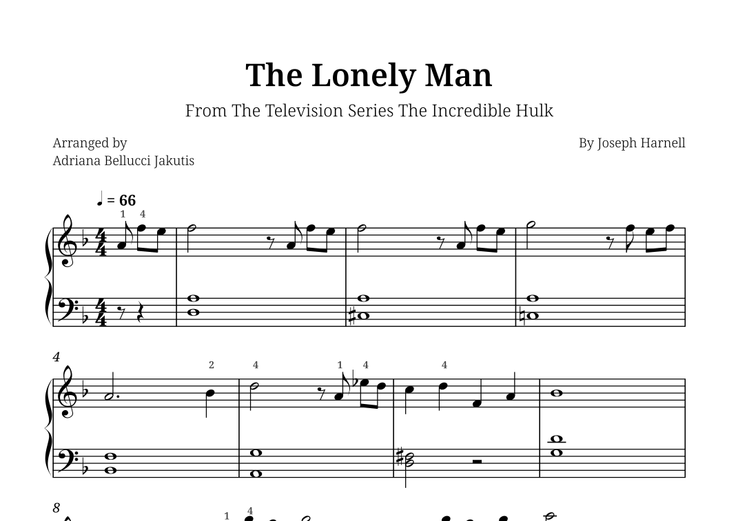 The Lonely Man (arr. Adriana Bellucci Jakutis) by Joseph Harnell Sheet Music for Easy Piano at ...