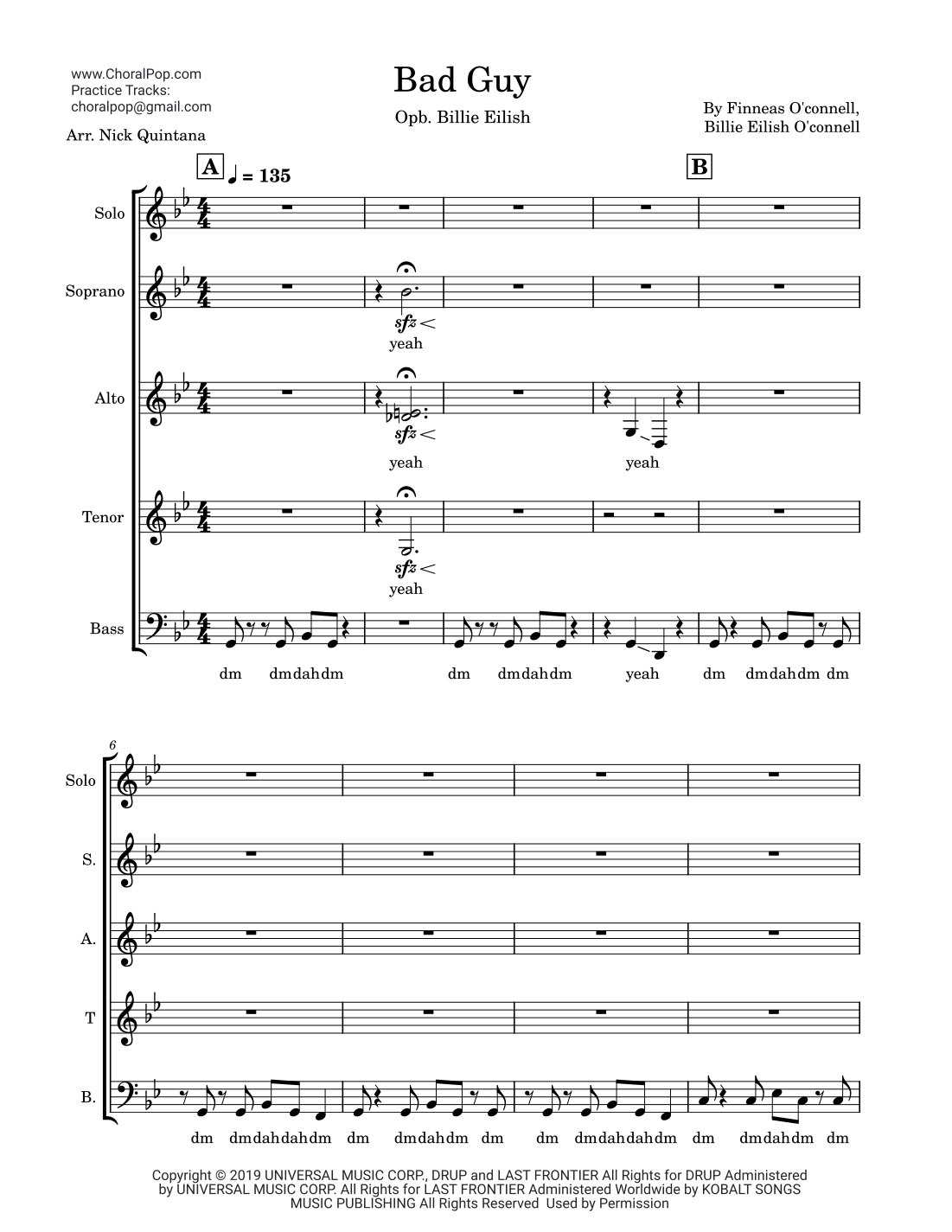 Bad Guy by Billie Eilish Sheet Music for SATB divisi Choir at Sheet ...