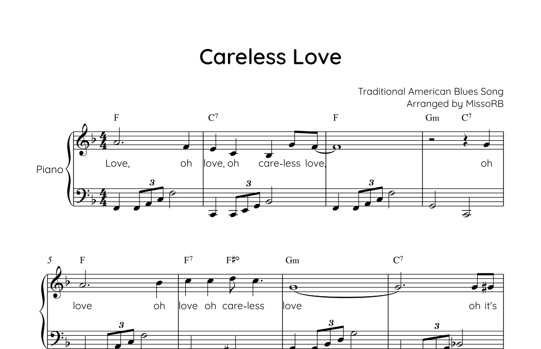 Careless Love - Piano in F With Chords & Lyric - Easy (arr. MissoRB) by ...